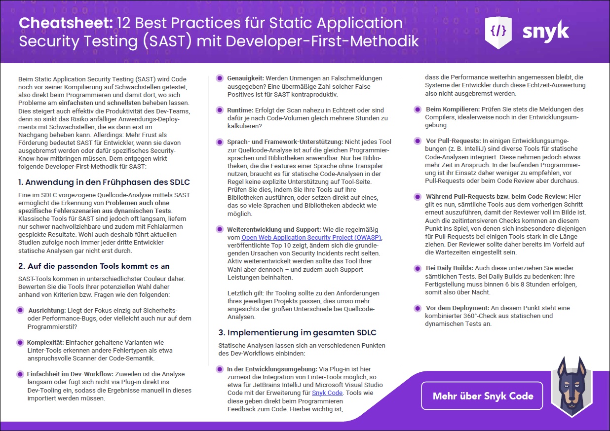 Cheatsheet 12 Best Practices Für Static Application Security Testing Sast Mit Developer First