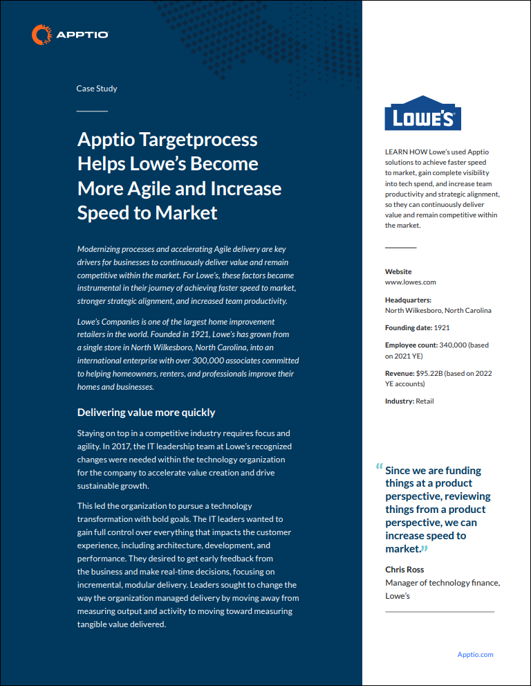 Apptio Targetprocess Helps Lowe’s Become More Agile and Increase Speed ...