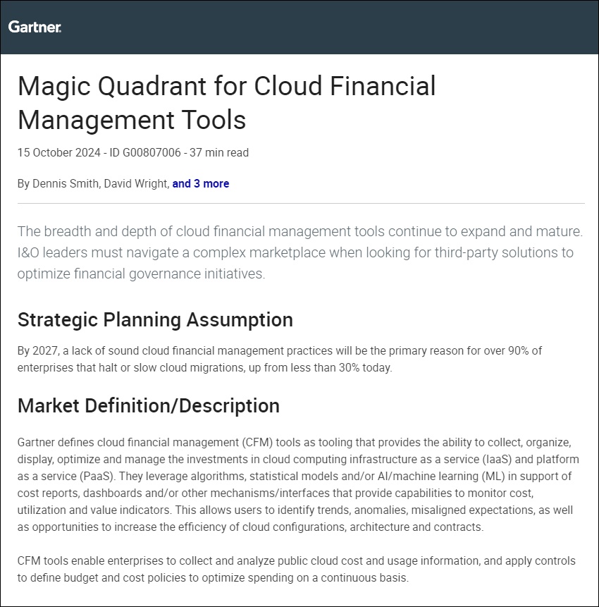 2024 Gartner® Magic Quadrant™ for Cloud Financial Management Tools ...