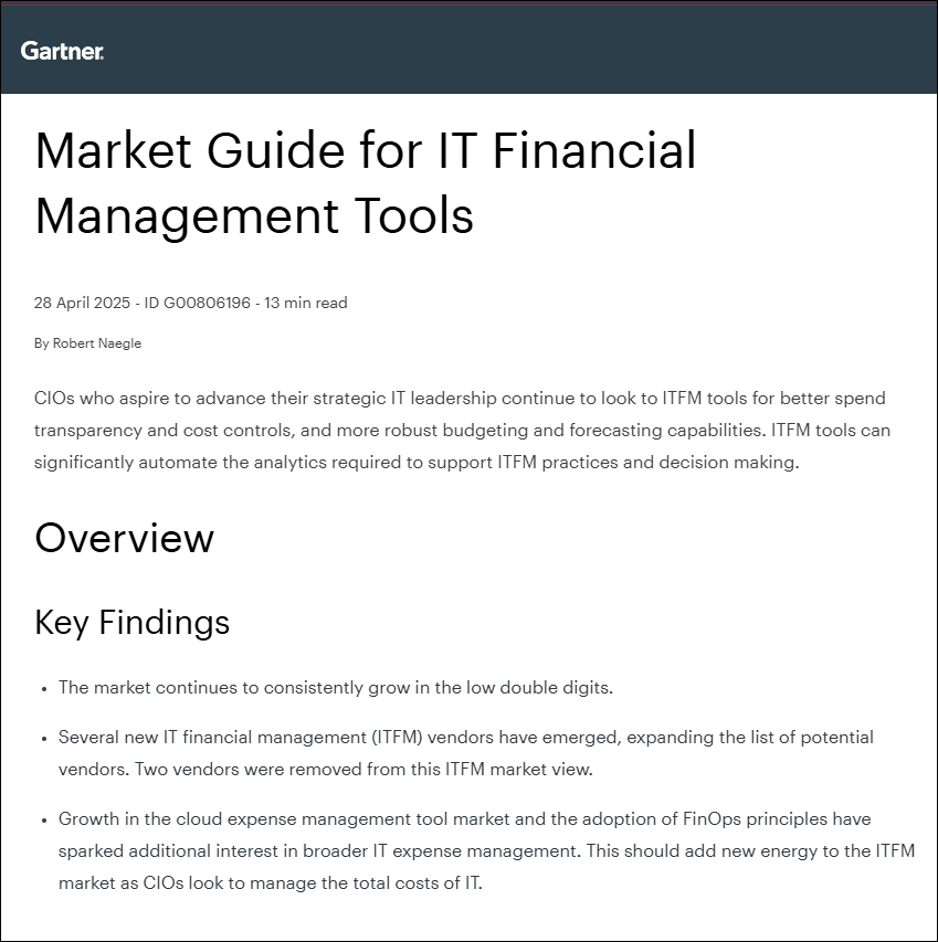 2025 Gartner® Market Guide for IT Financial Management Tools ...